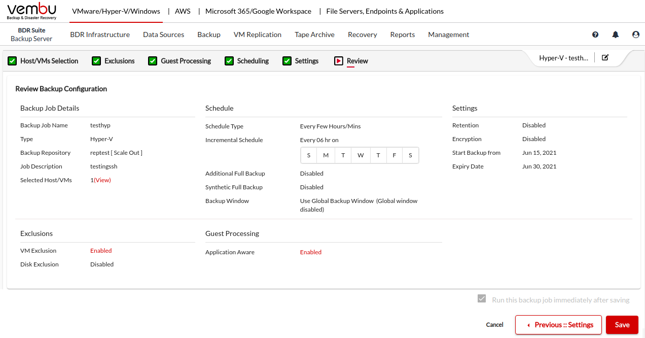 Review And Save Backup Configuration